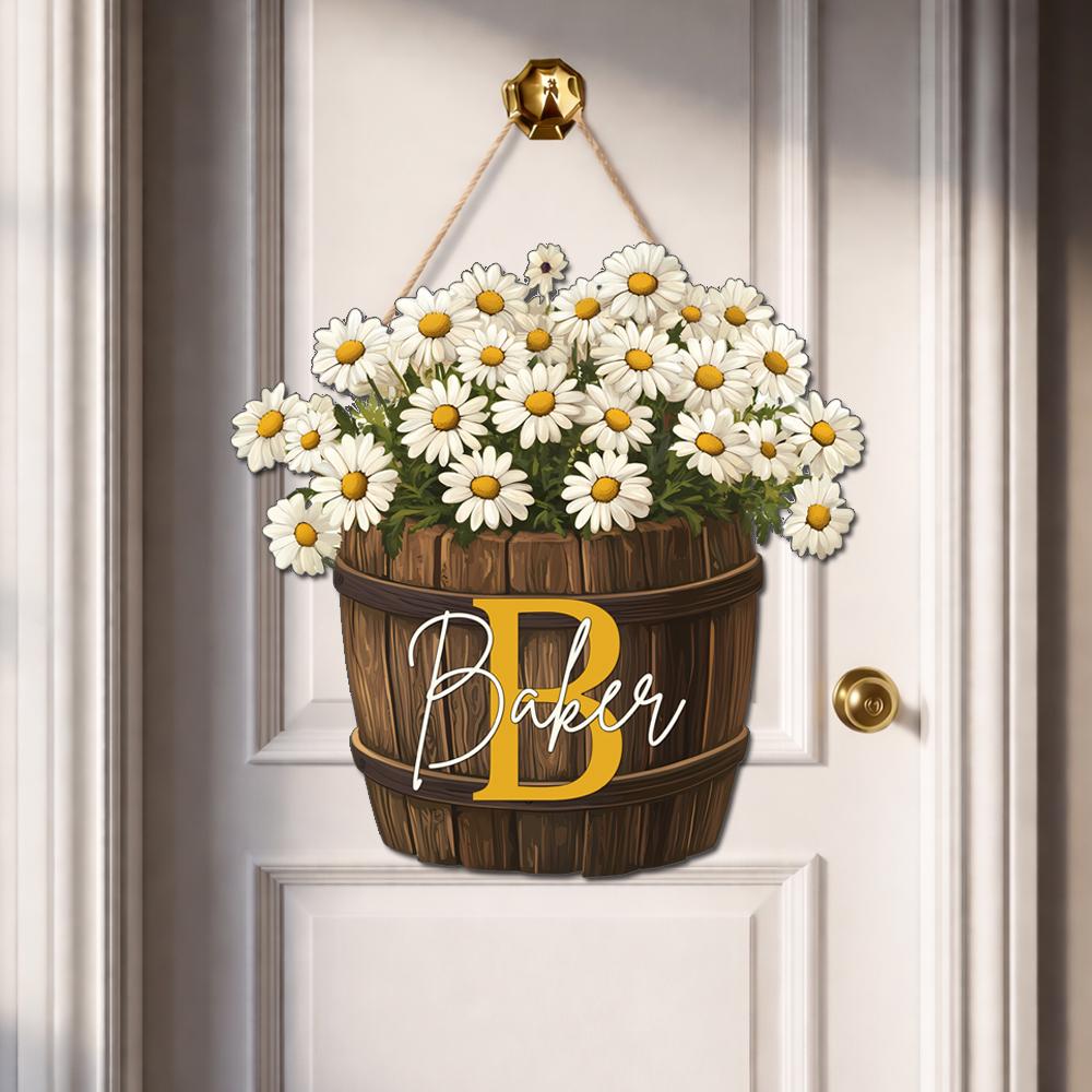 Personalized Daisy Welcome Sign: Custom Wood Door Hanger - Etsy