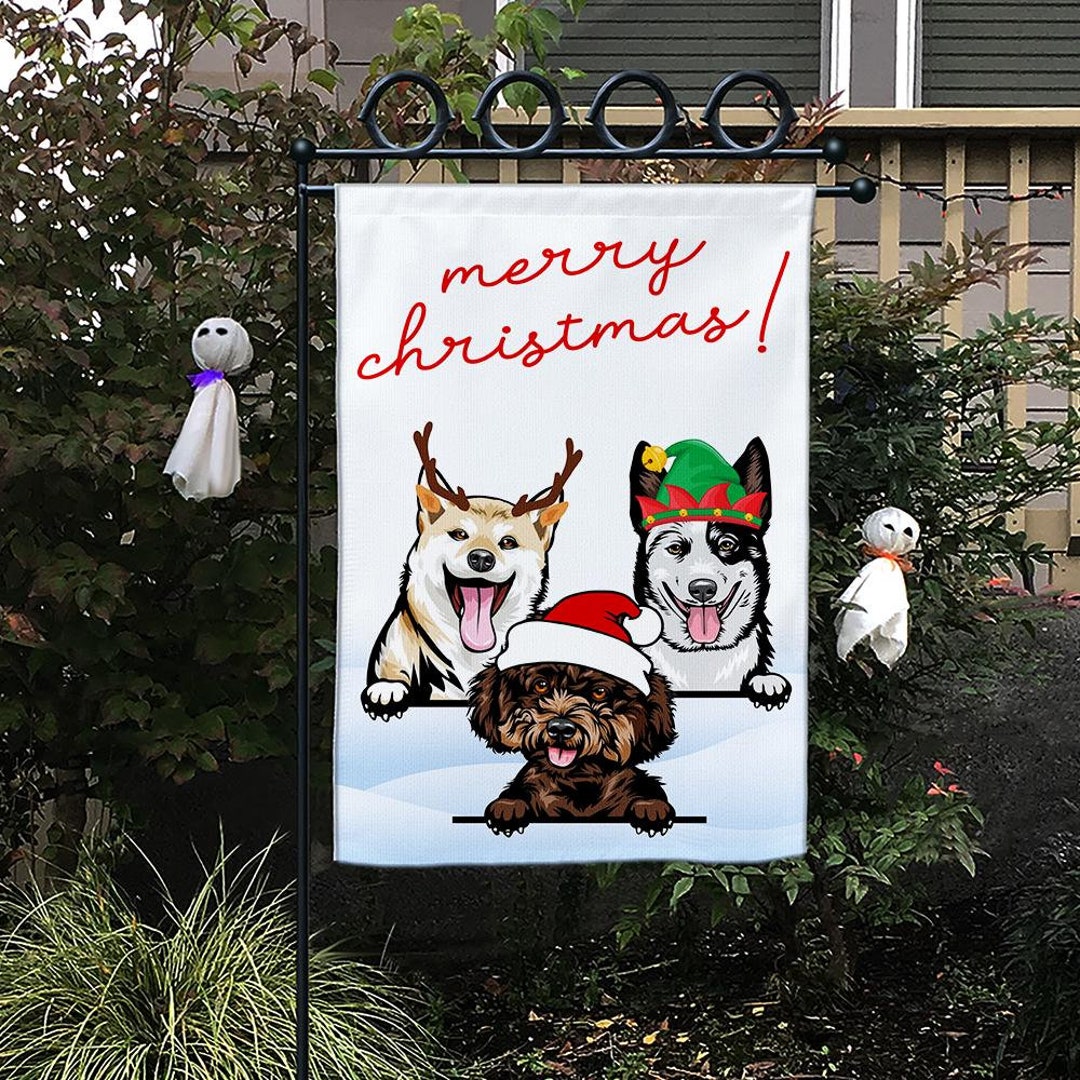 Merry Christmas Funny Dog Welcome Flag Personalized Garden Flag Custom ...