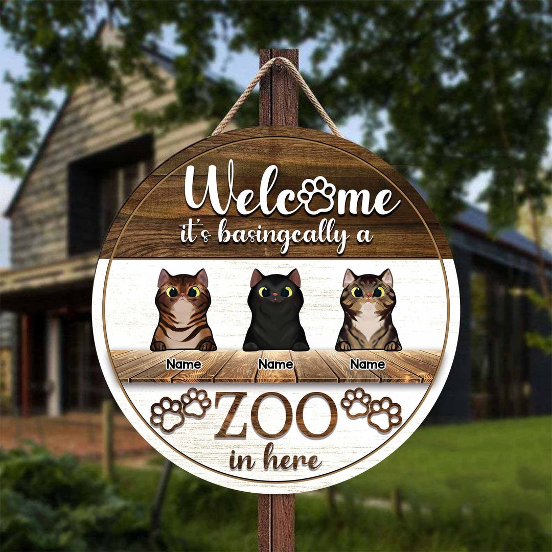 Customized Cat Welcome Sign Custom Cat Wooden Sign Personalized Cat ...