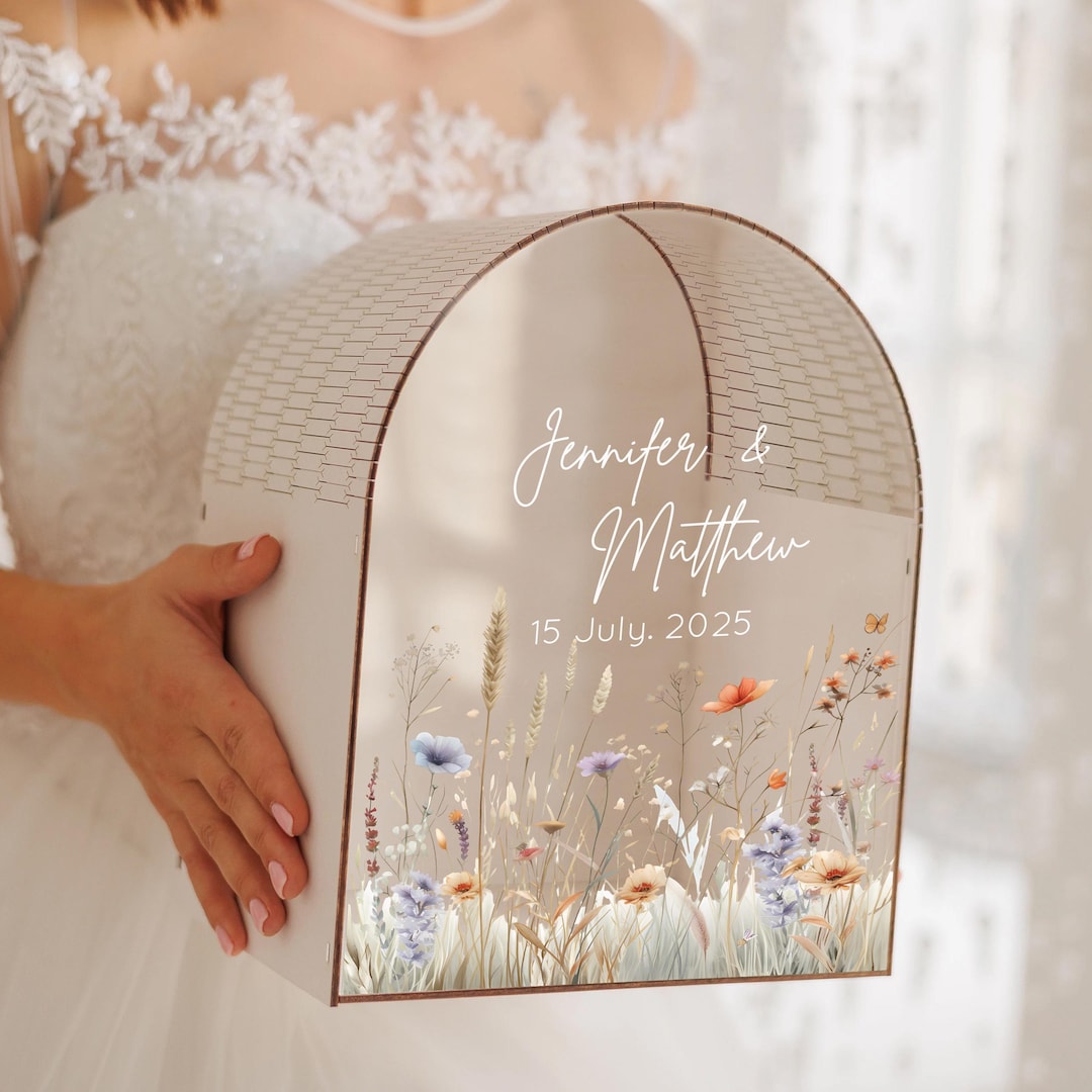 Boho Wedding Card Box • Neutral Wildflower Arched Box • Personalized ...