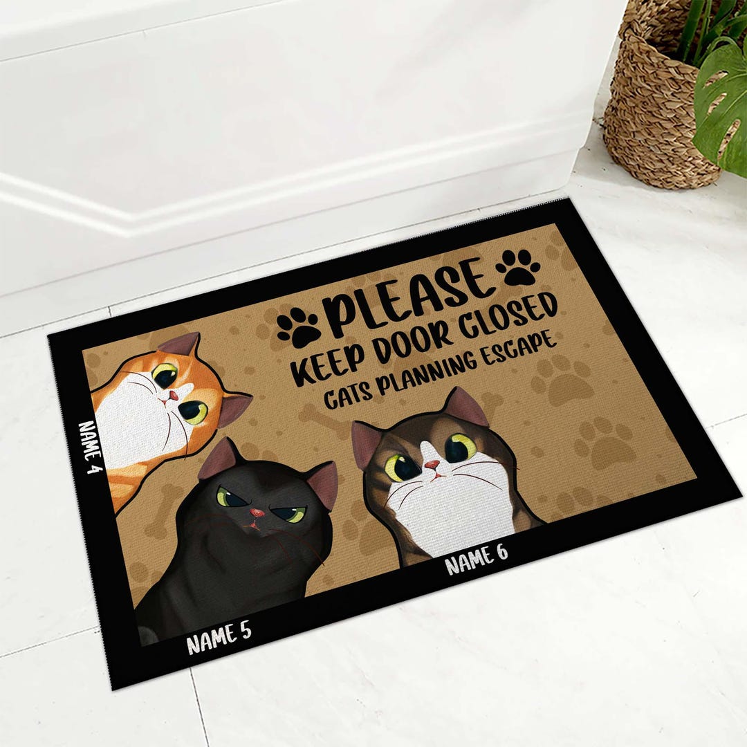 Please Keep Door Closed Cats Planning Escape Outdoor Rug Personalized ...