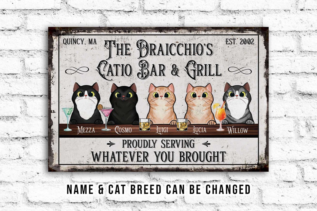 Personalized Welcome to Our Catio Bar & Grill Cat Metal Sign Proudly ...