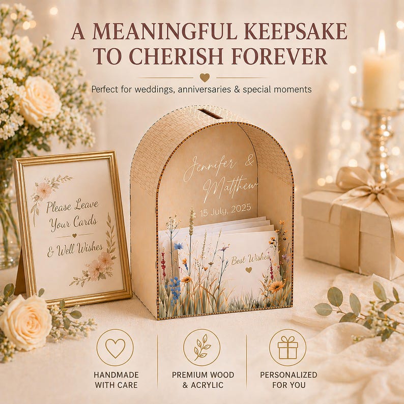 Boho Wedding Card Box • Neutral Wildflower Arched Box • Personalized ...