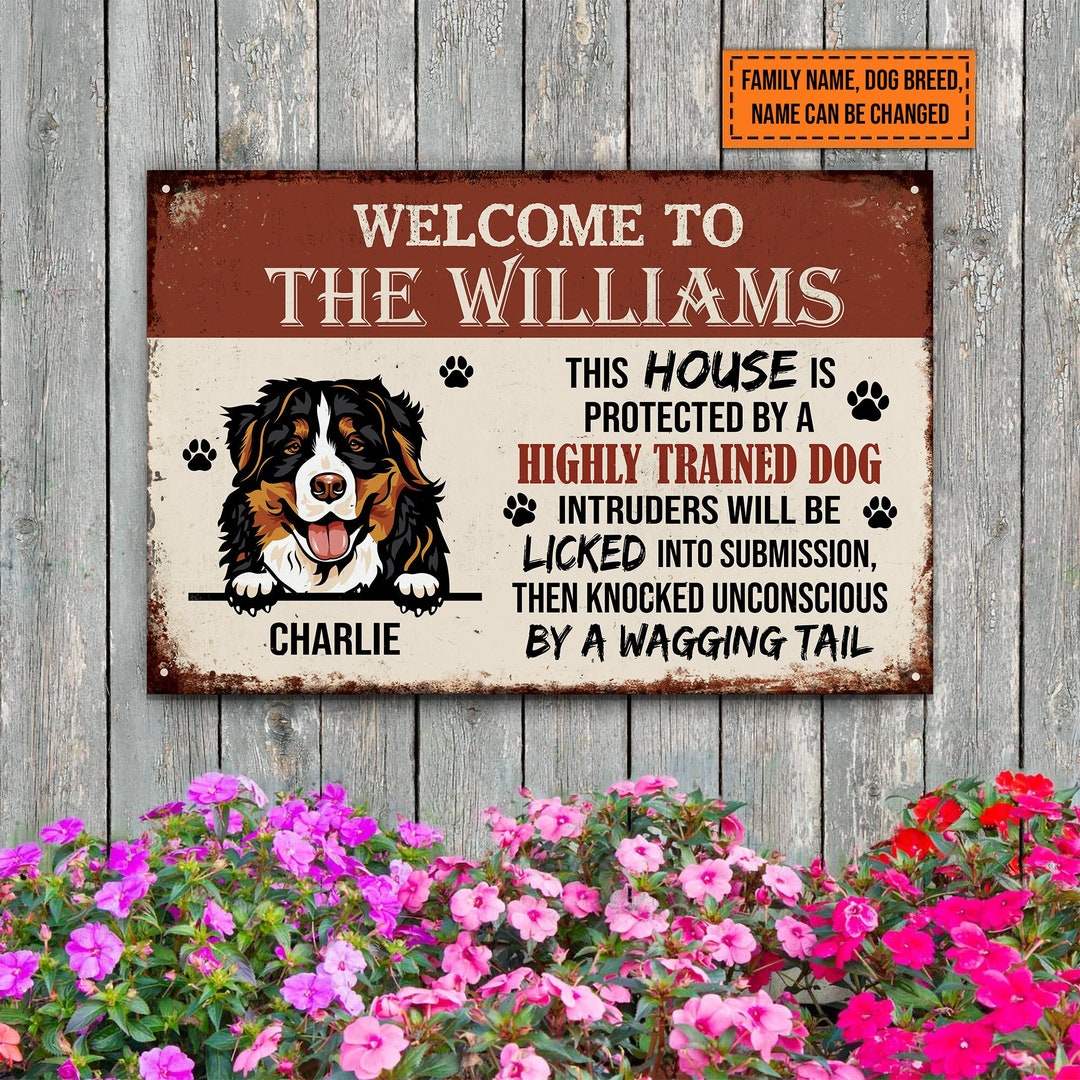 Personalized Welcome to Our House Dog Metal Sign Custom Name Backyard ...