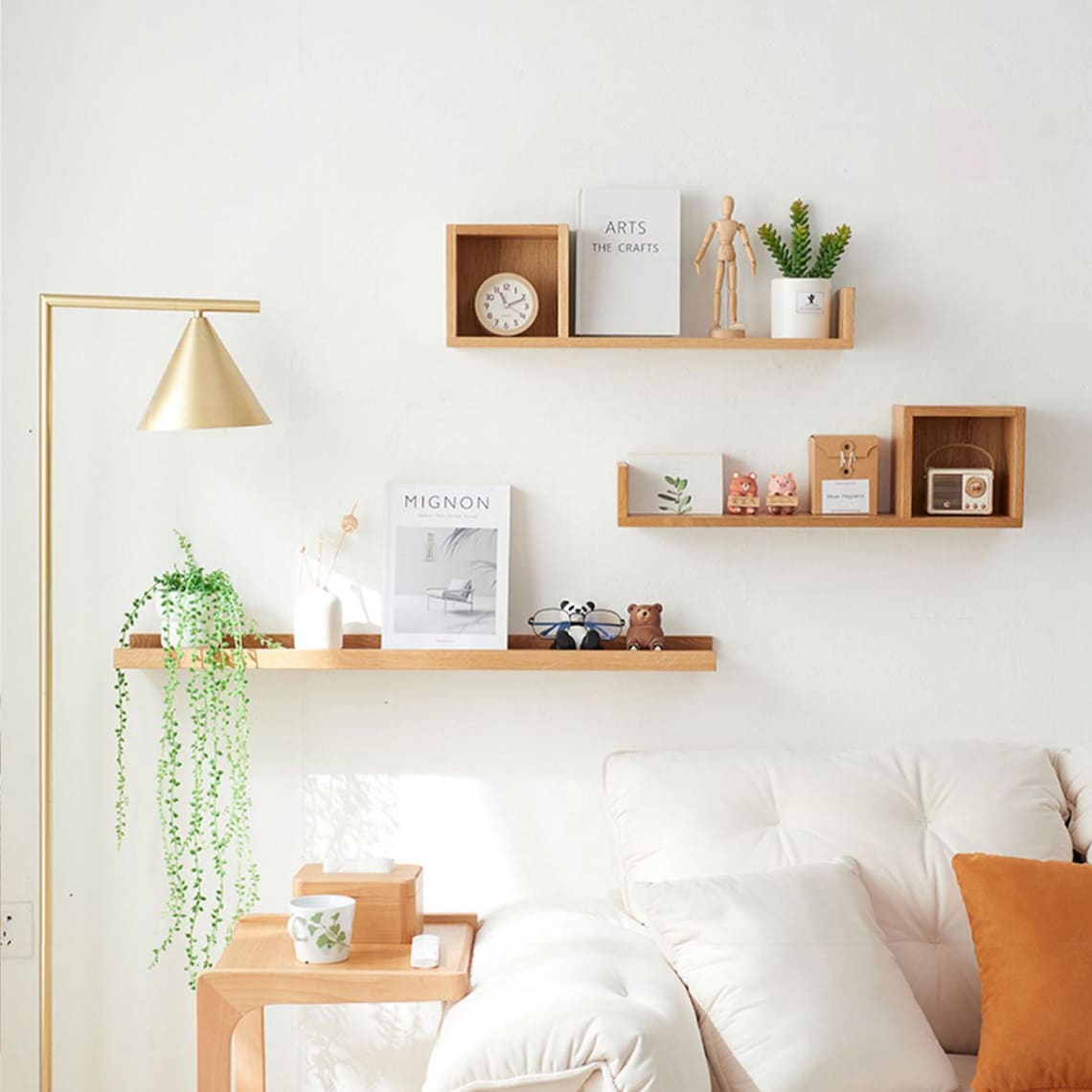 Solid Wood Wall Mounted Bookshelf, Lattice Styled Shelves, Oak Wall ...