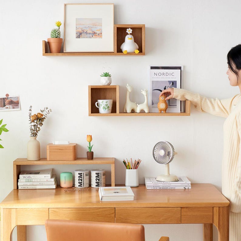 Solid Wood Wall Mounted Bookshelf, Lattice Styled Shelves, Oak Wall ...