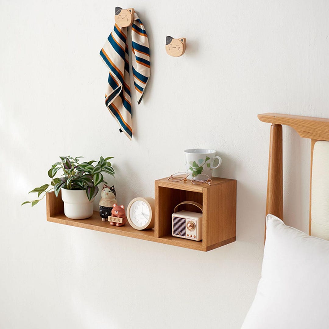 Solid Wood Wall Mounted Bookshelf, Lattice Styled Shelves, Oak Wall ...