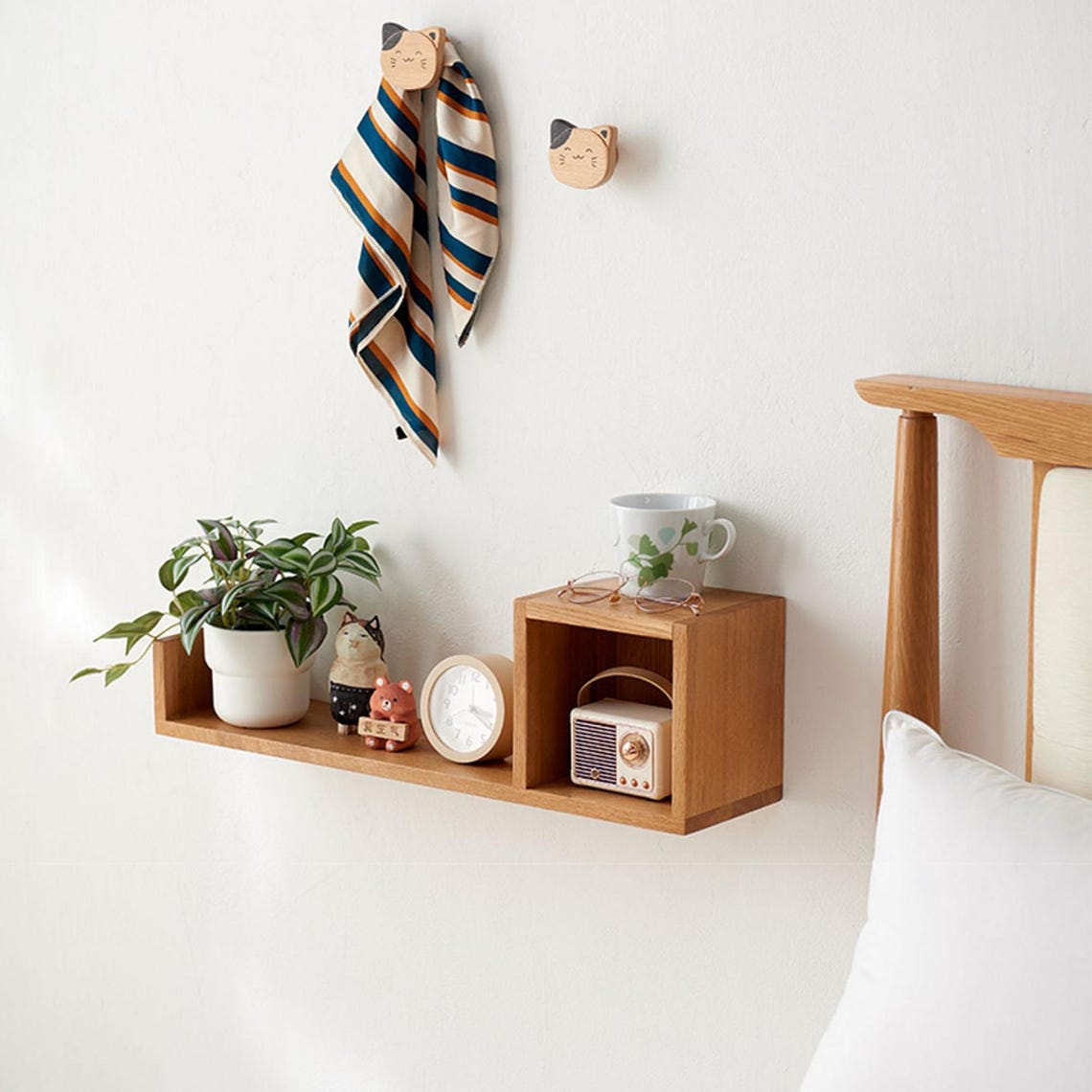 Solid Wood Wall Mounted Bookshelf, Lattice Styled Shelves, Oak Wall ...