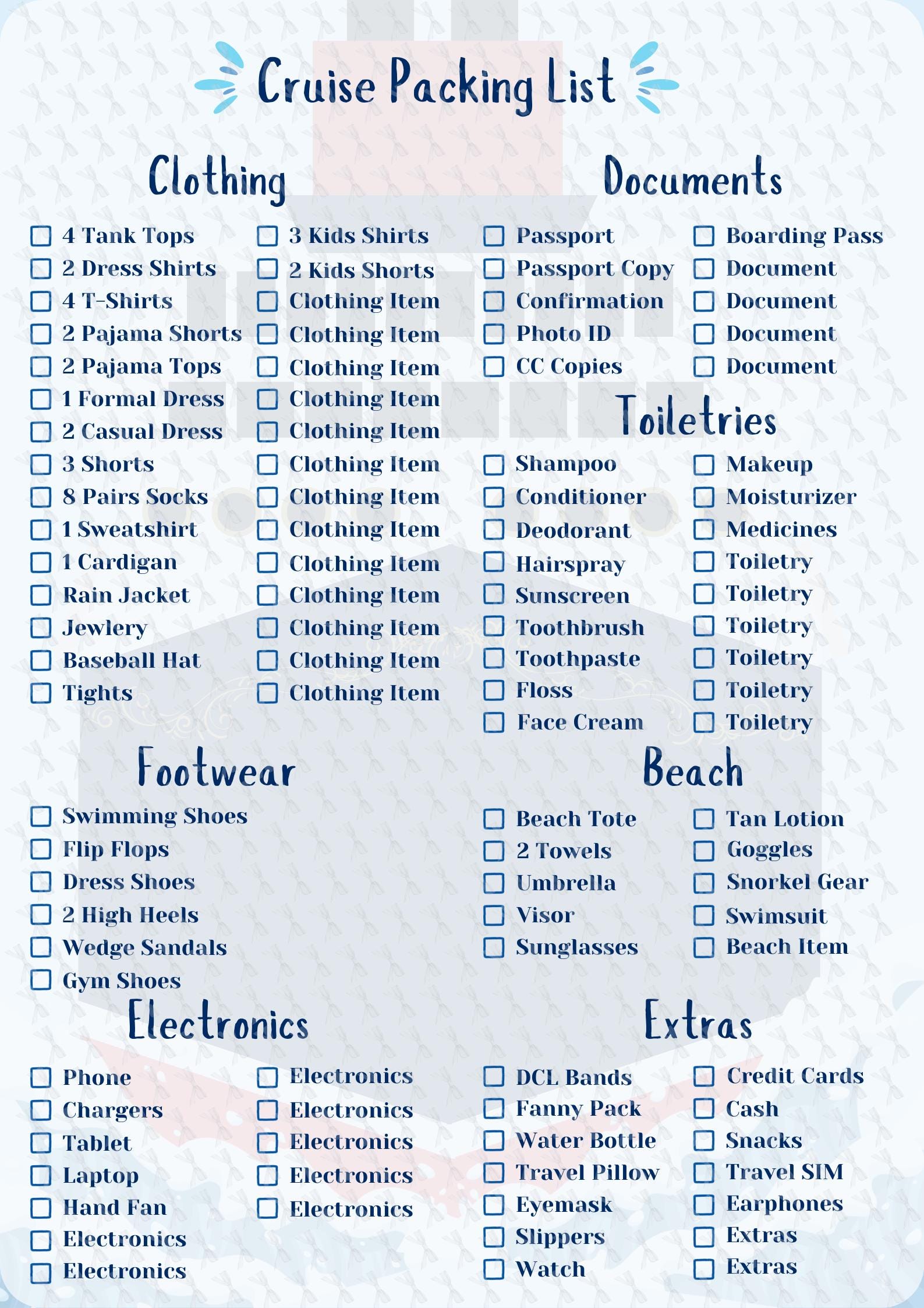 Cruise Packing List Editable Canva Template Vacation Family Trip ...