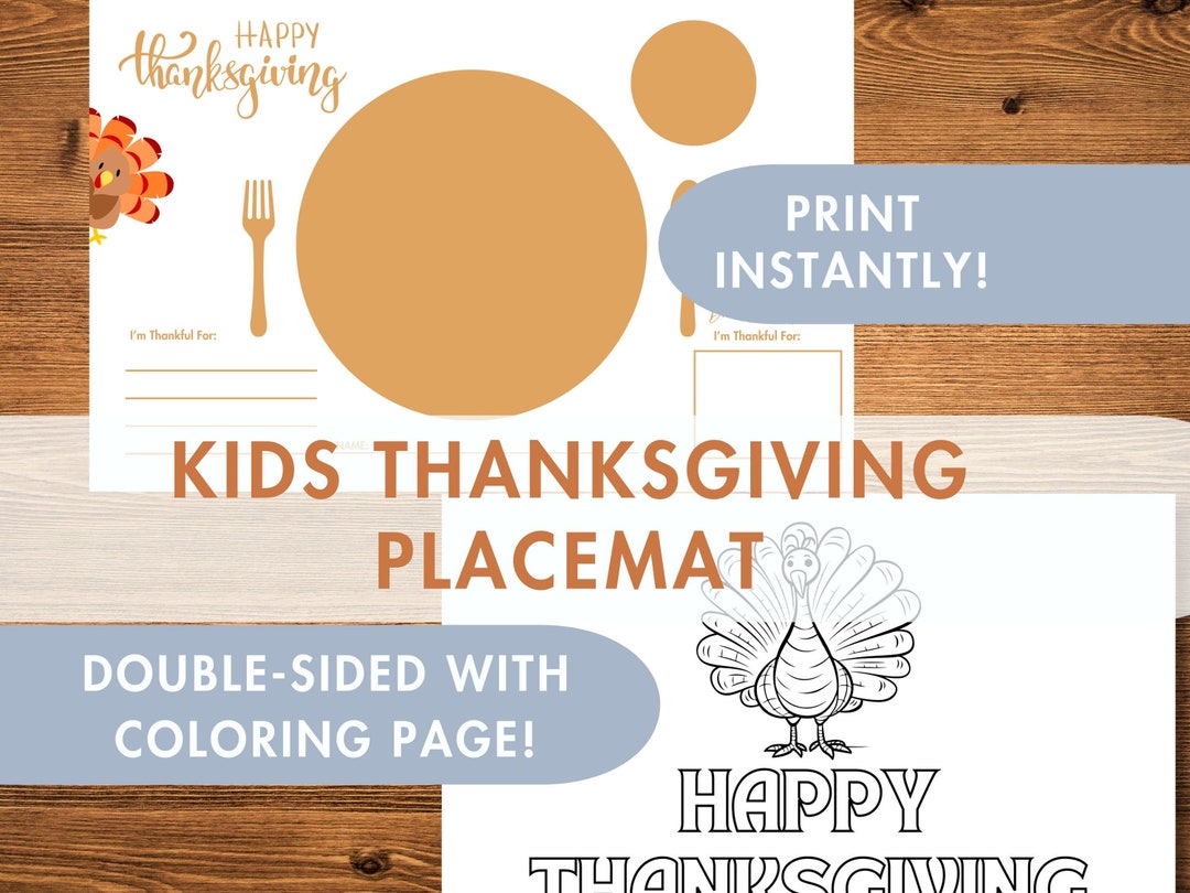 Placemat for Kids Thanksgiving, Printable Double-sided Thankful ...