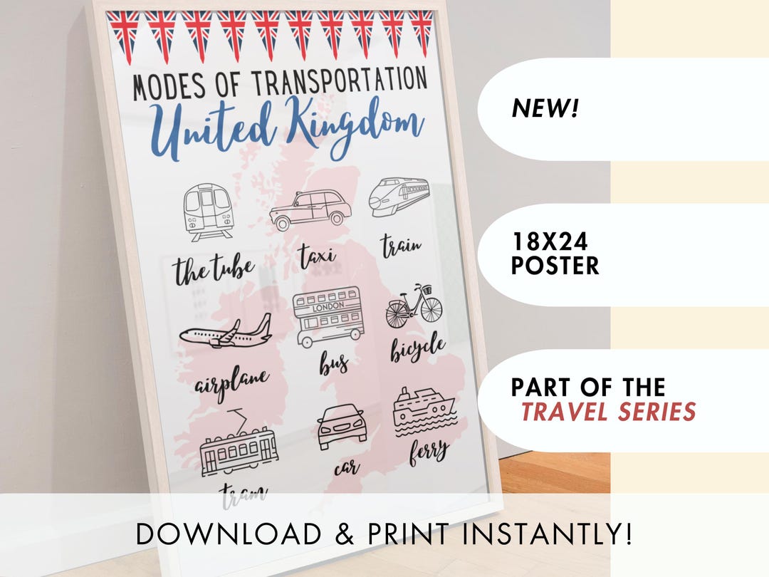 UK Transportation Modes Poster, British Poster for Kids Room - Etsy