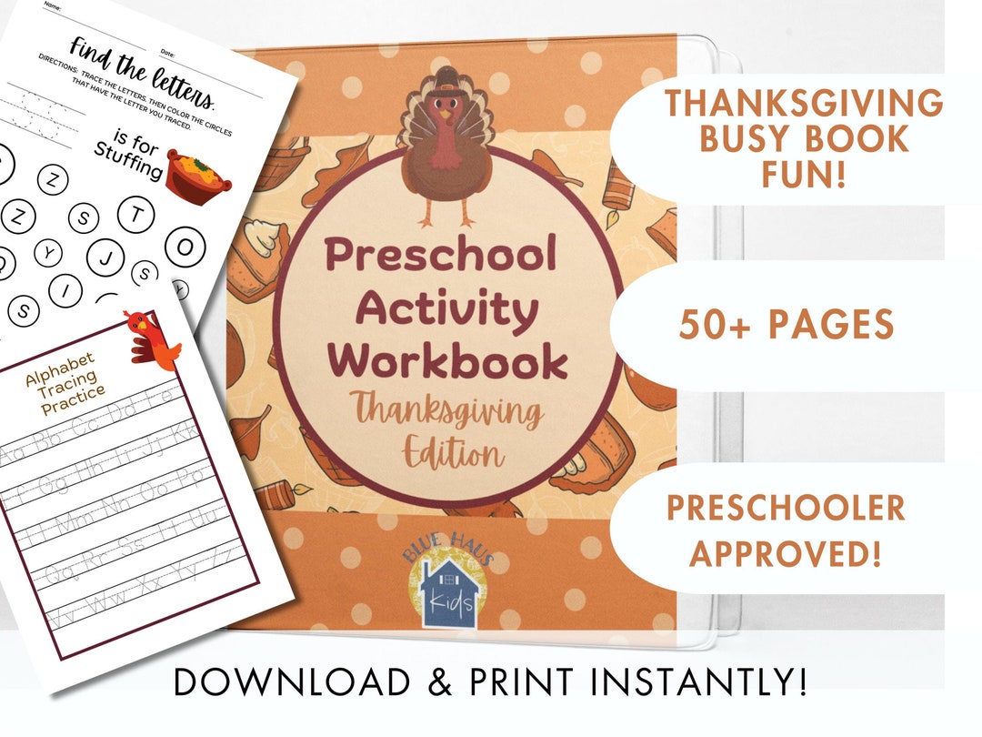 Thanksgiving Preschool Workbook, Holiday Busy Book for Toddlers - Etsy