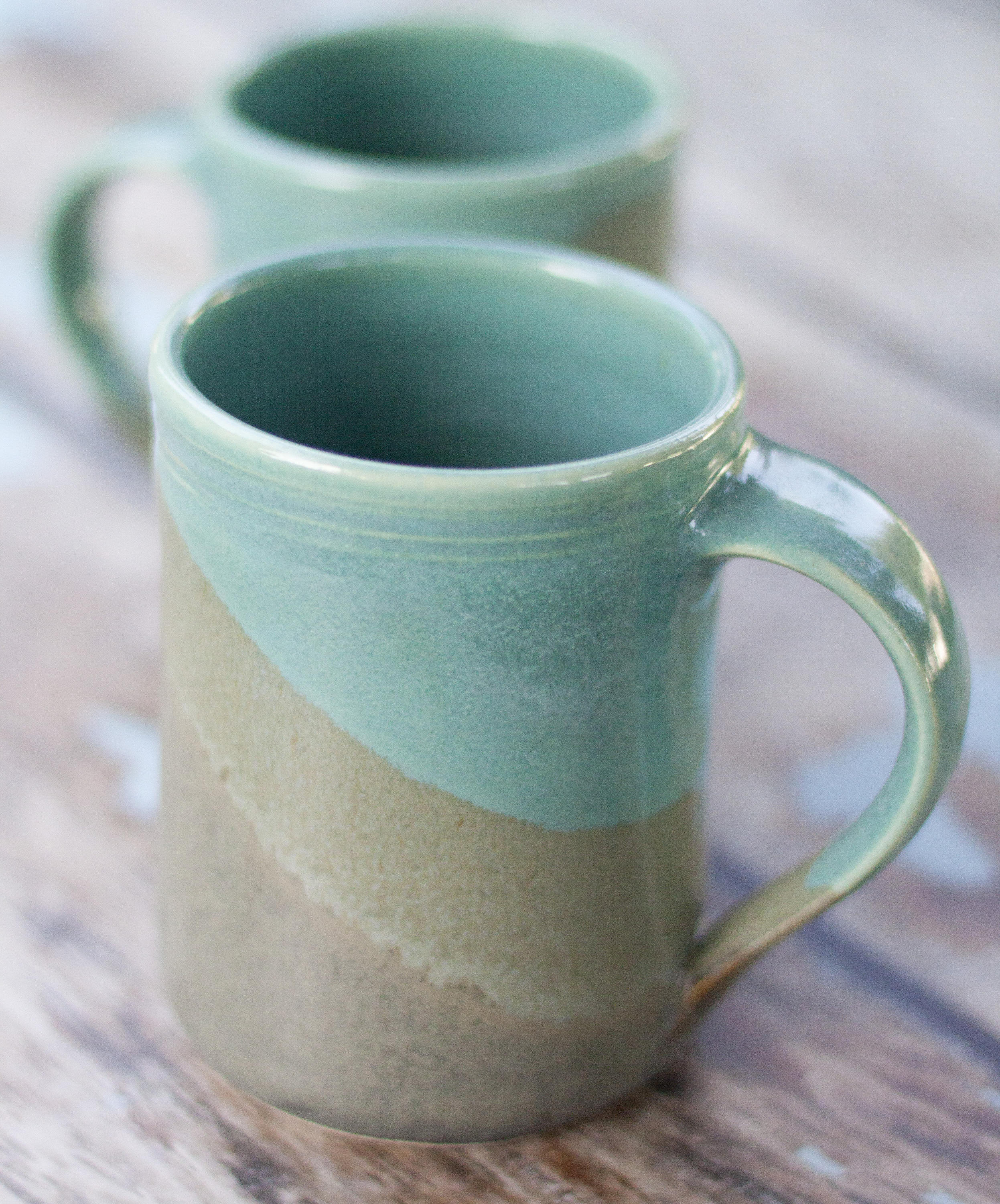 set of four handmade pottery mugs--slate/aqua glaze--ceramic coffee ...