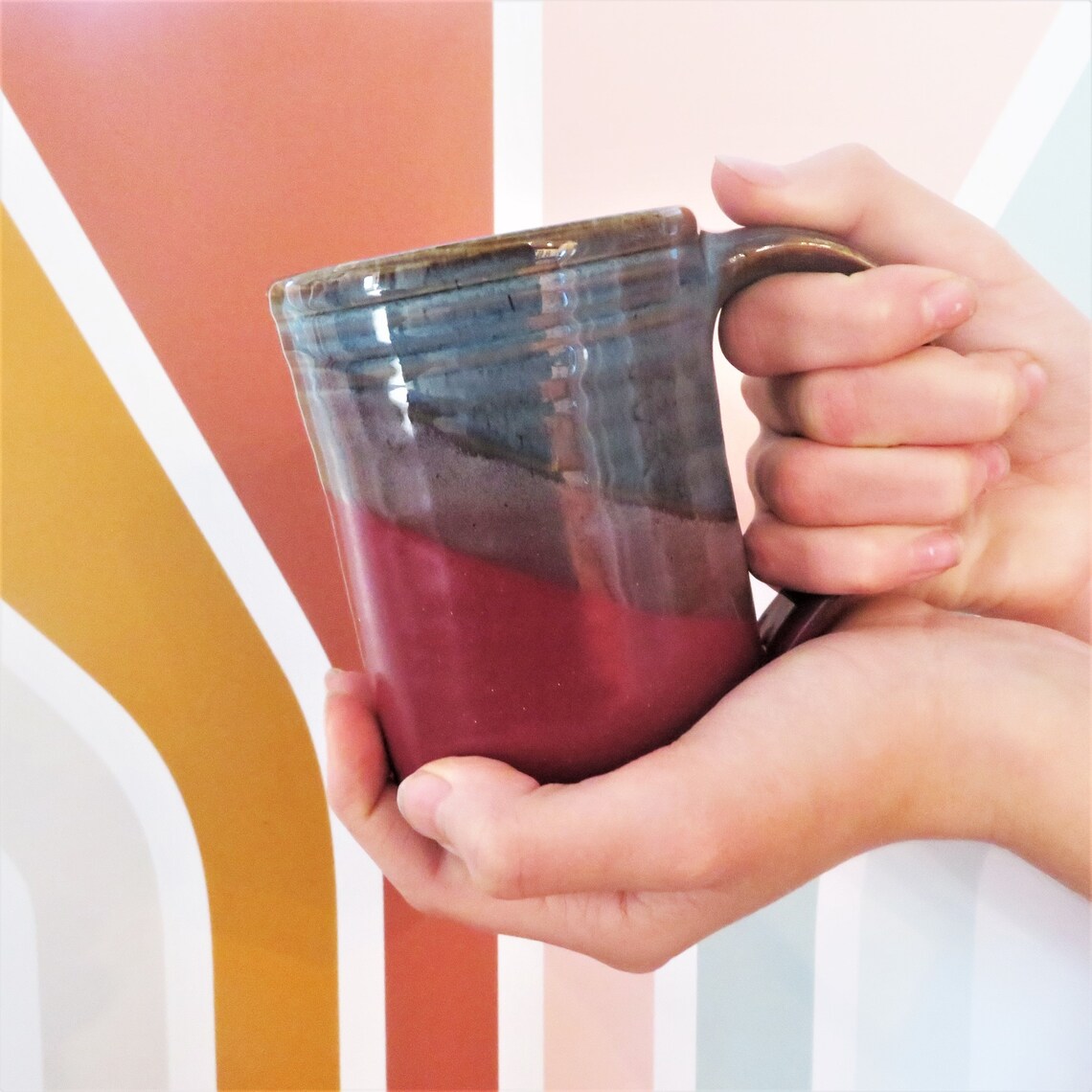 Set of 2 Large Handmade Ceramic Mugs Raspberry Red/ | Etsy