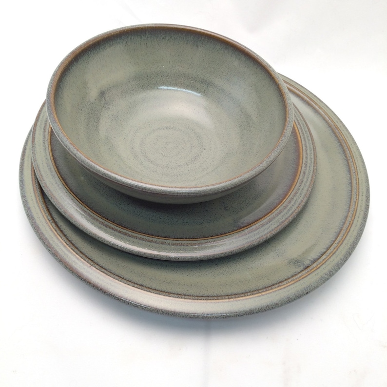 Handmade Pottery Dinnerware--slate--single 3-piece Stoneware Place ...