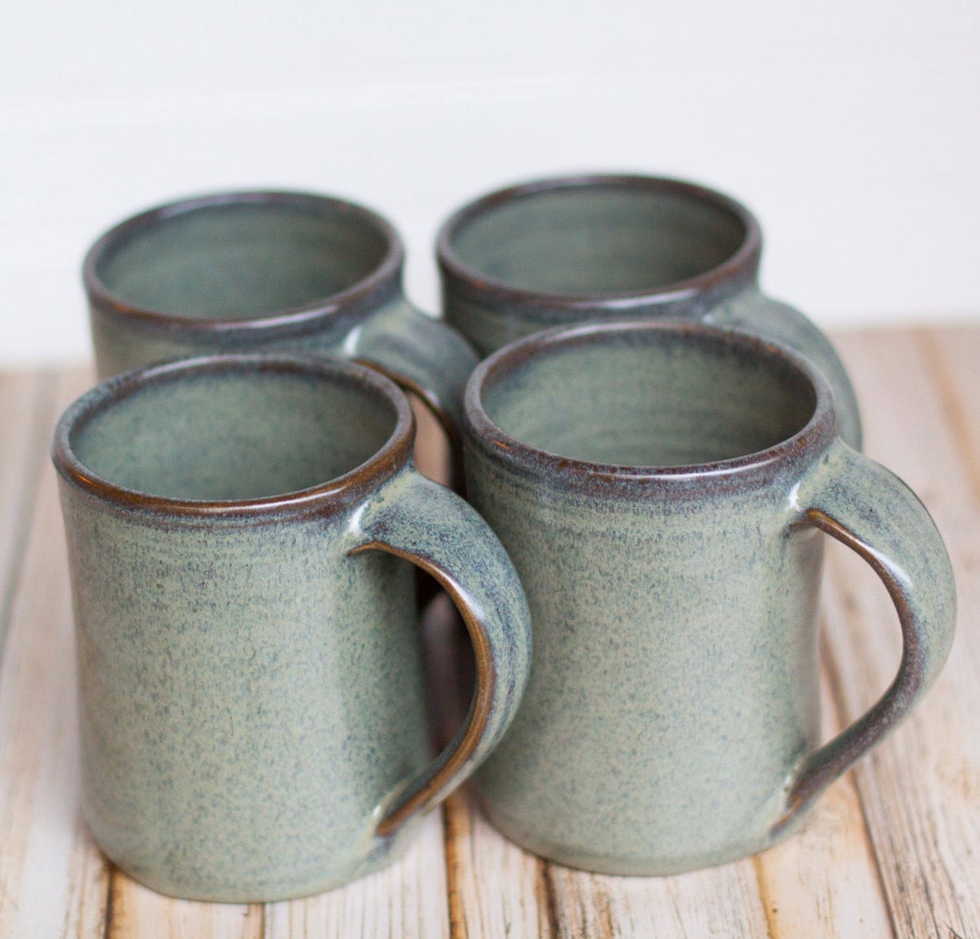 Handmade Pottery Mugs--set of 4--slate Glaze--14 Oz Hand Thrown ...