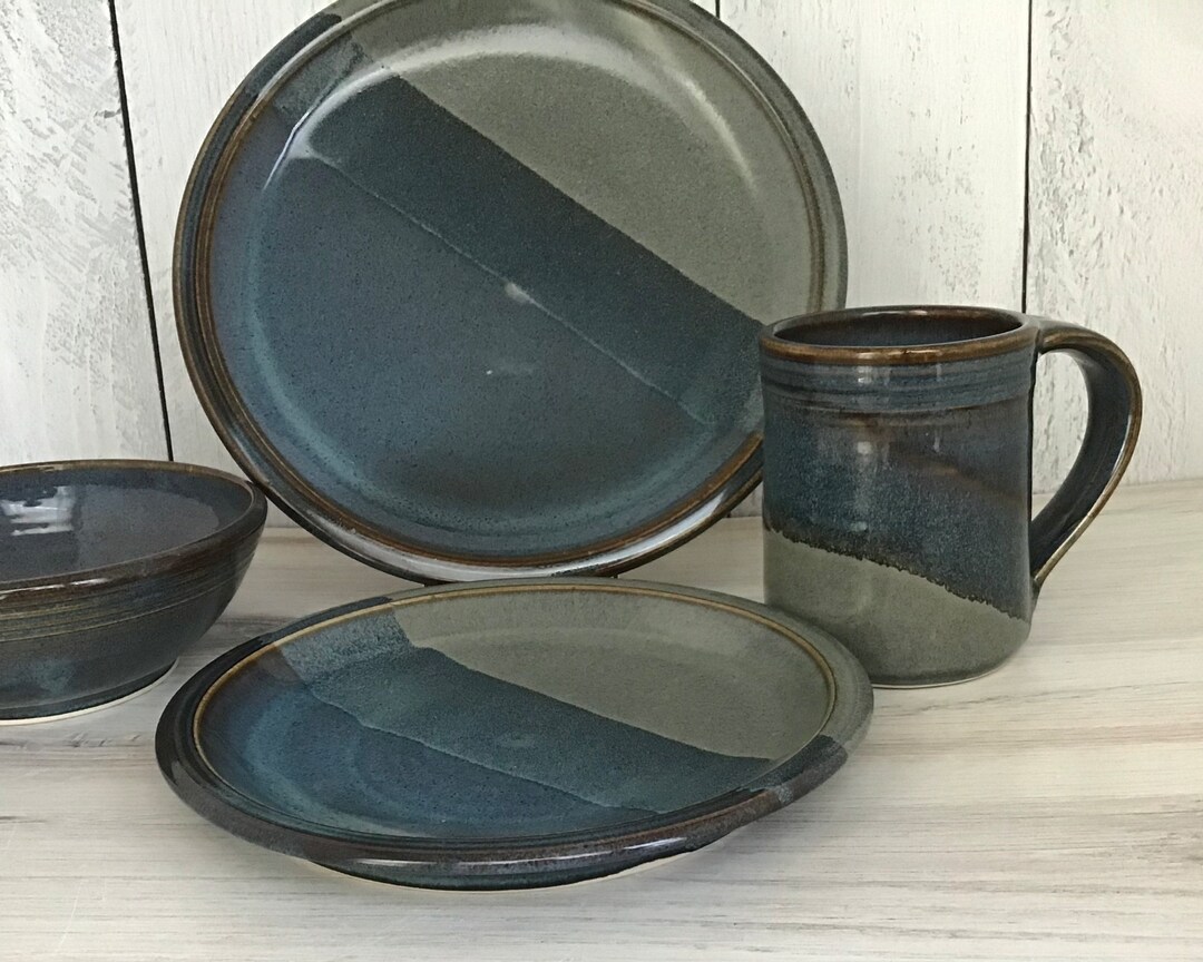 Single 4-piece Place Settinghandmade Stoneware Pottery Dinnerwareslate ...