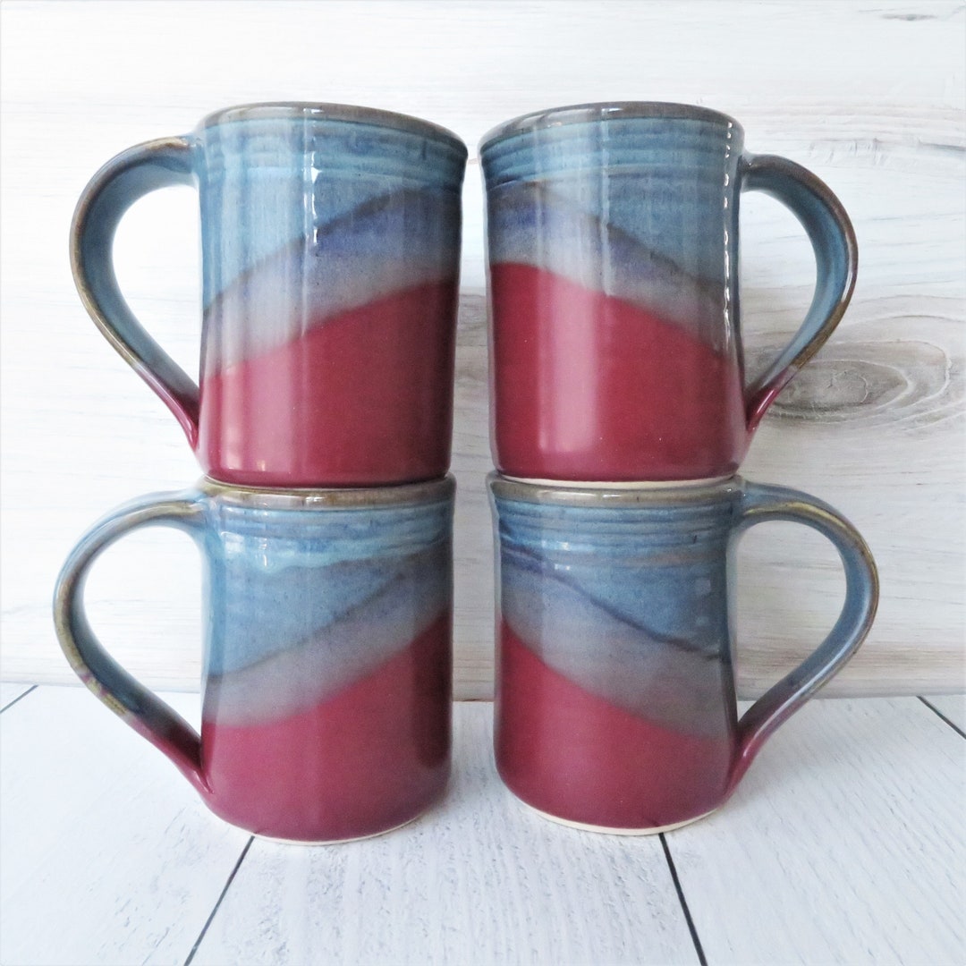 Set of Four Large Mugsraspberry/twilight14 Oz Handmade Ceramic ...