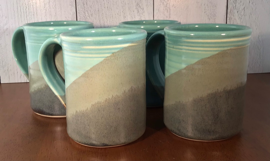 Handmade Stoneware Mugs--set of Four--slate/aqua--14oz Pottery Mugs ...