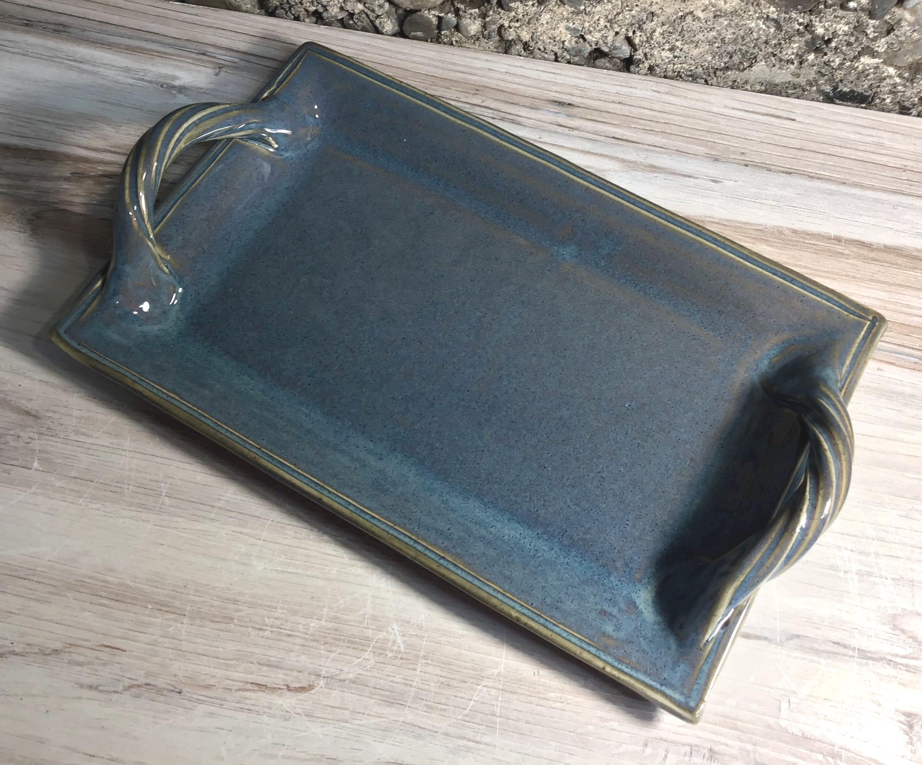 Handmade Pottery Handled Serving Tray--twilight Glaze--8"x12" Ceramic ...