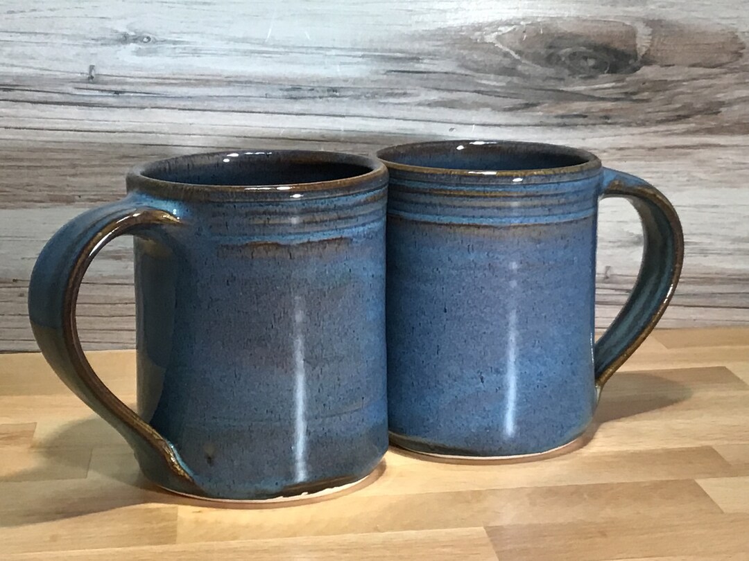 2 Handmade Pottery Mugs--twilight Blue--handcrafted 14 Oz. Ceramic Mugs ...