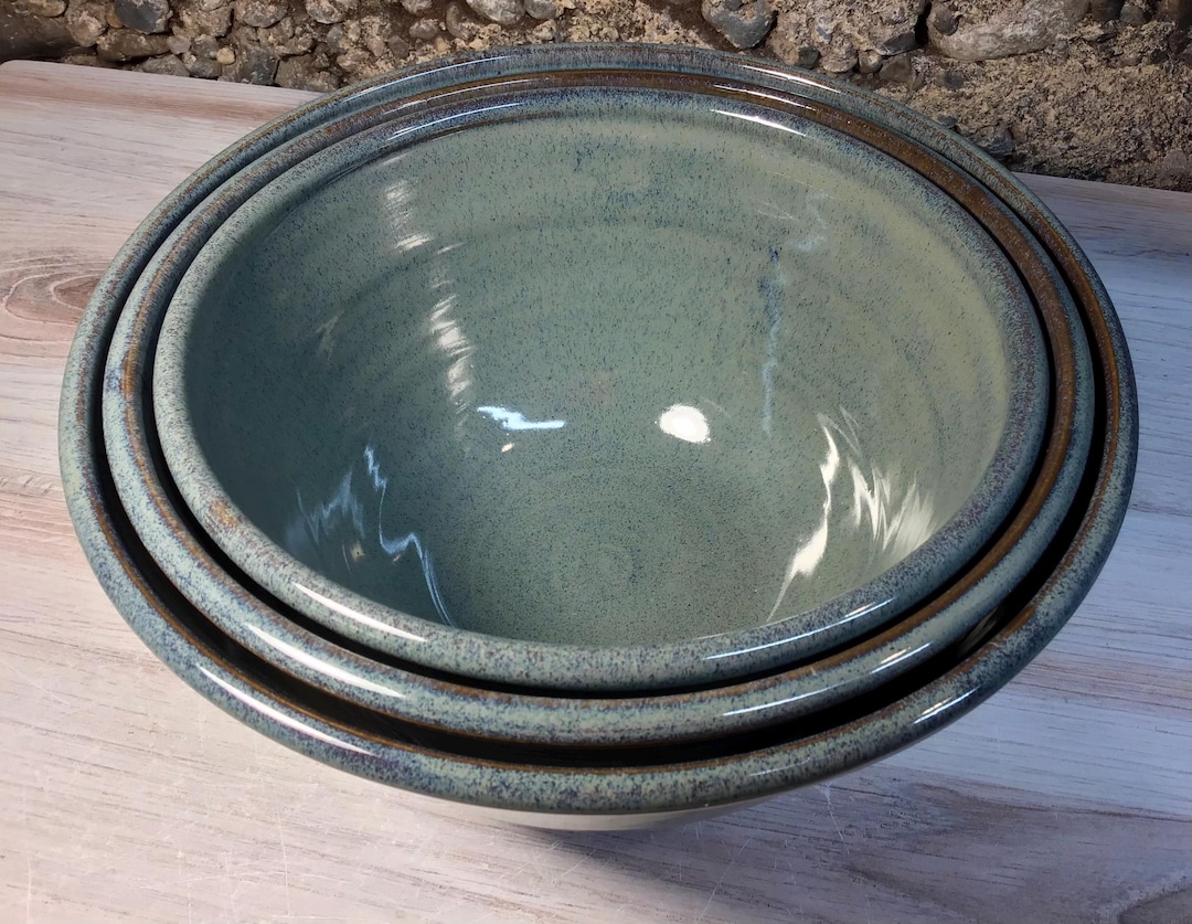 Pottery Set of 3 Nesting Bowls--slate--handmade Ceramic Mixing/serving ...