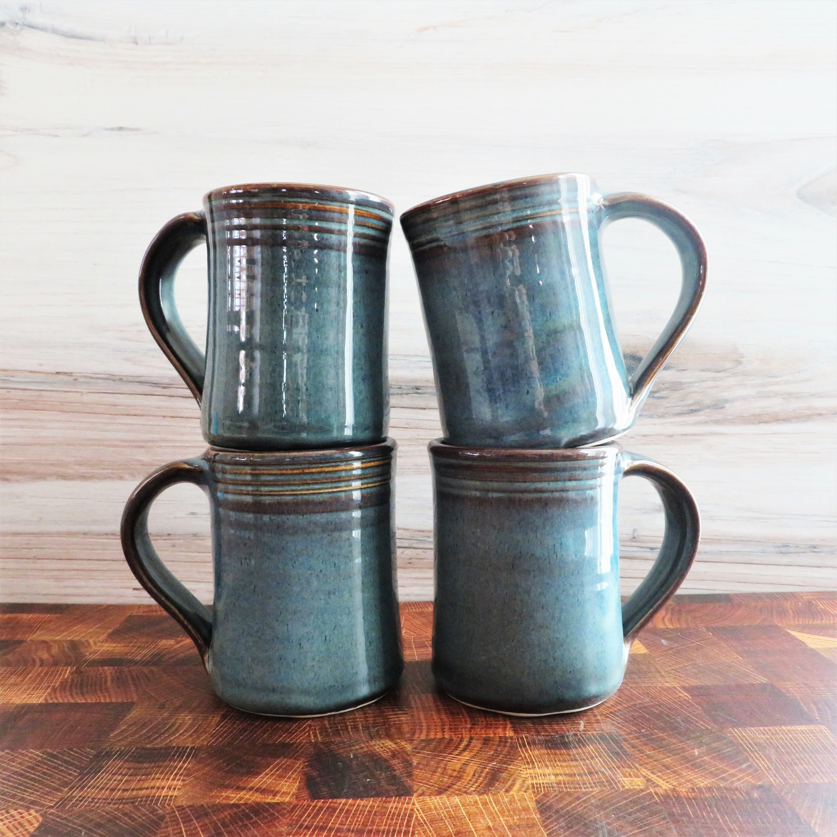 set of four handmade pottery mugs--Twilight Blue--ceramic mugs ...