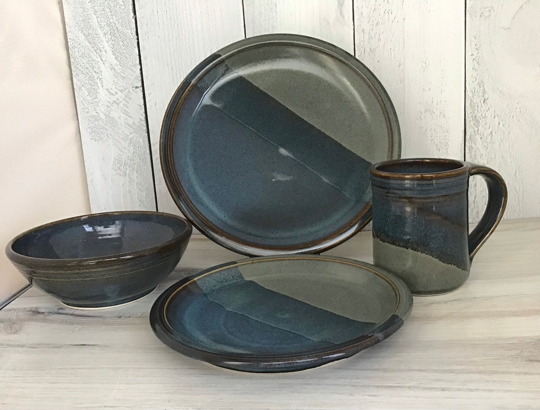 Four 4-piece Dinnerware Place Settings--slate/twilight--handmade ...
