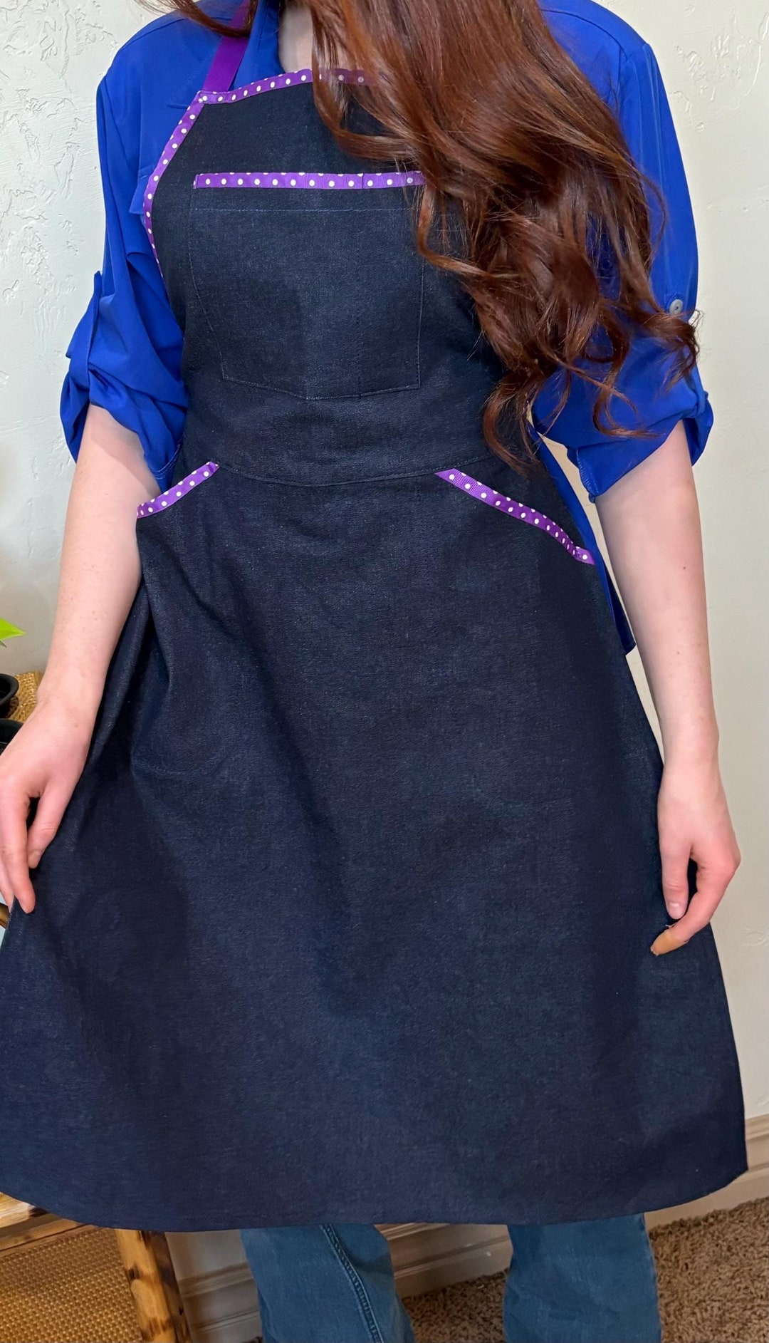 Trad Wife Polka Dot Denim Apron With Pockets for Women Baking Barbecue ...