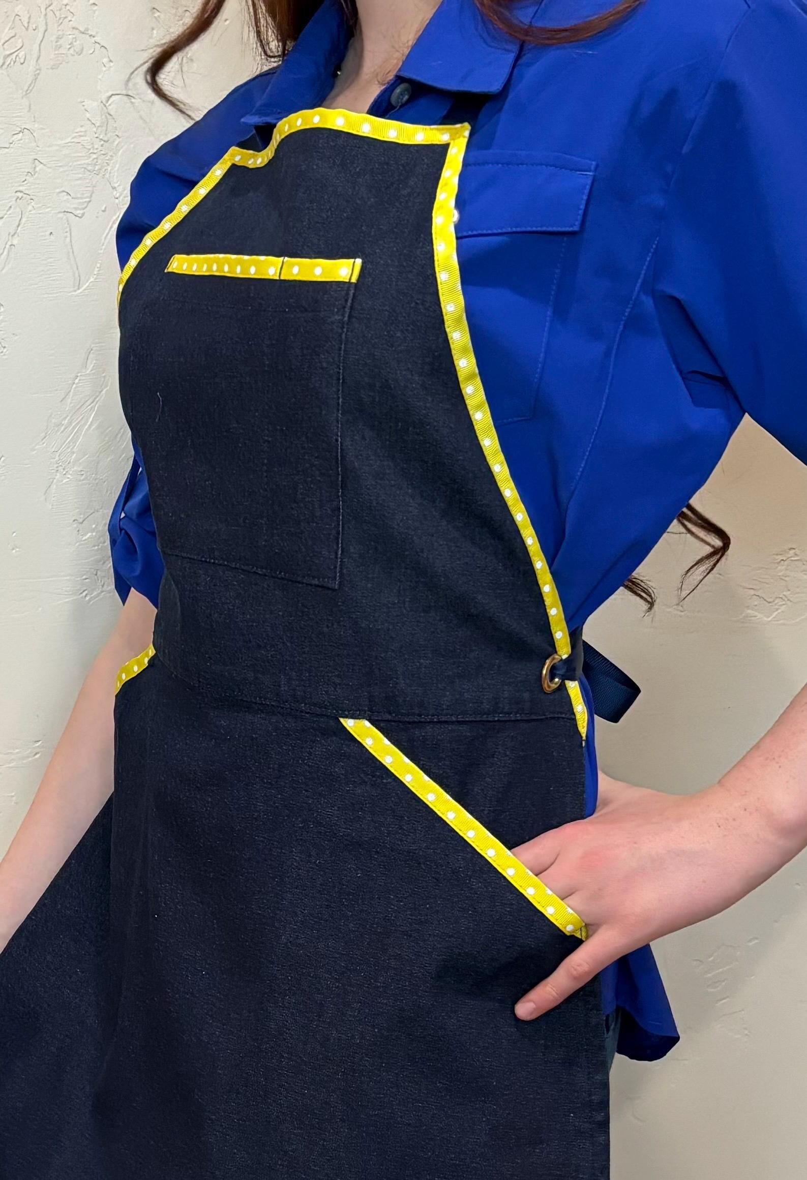 Trad Wife Polka Dot Denim Apron With Pockets for Women Baking Barbecue ...