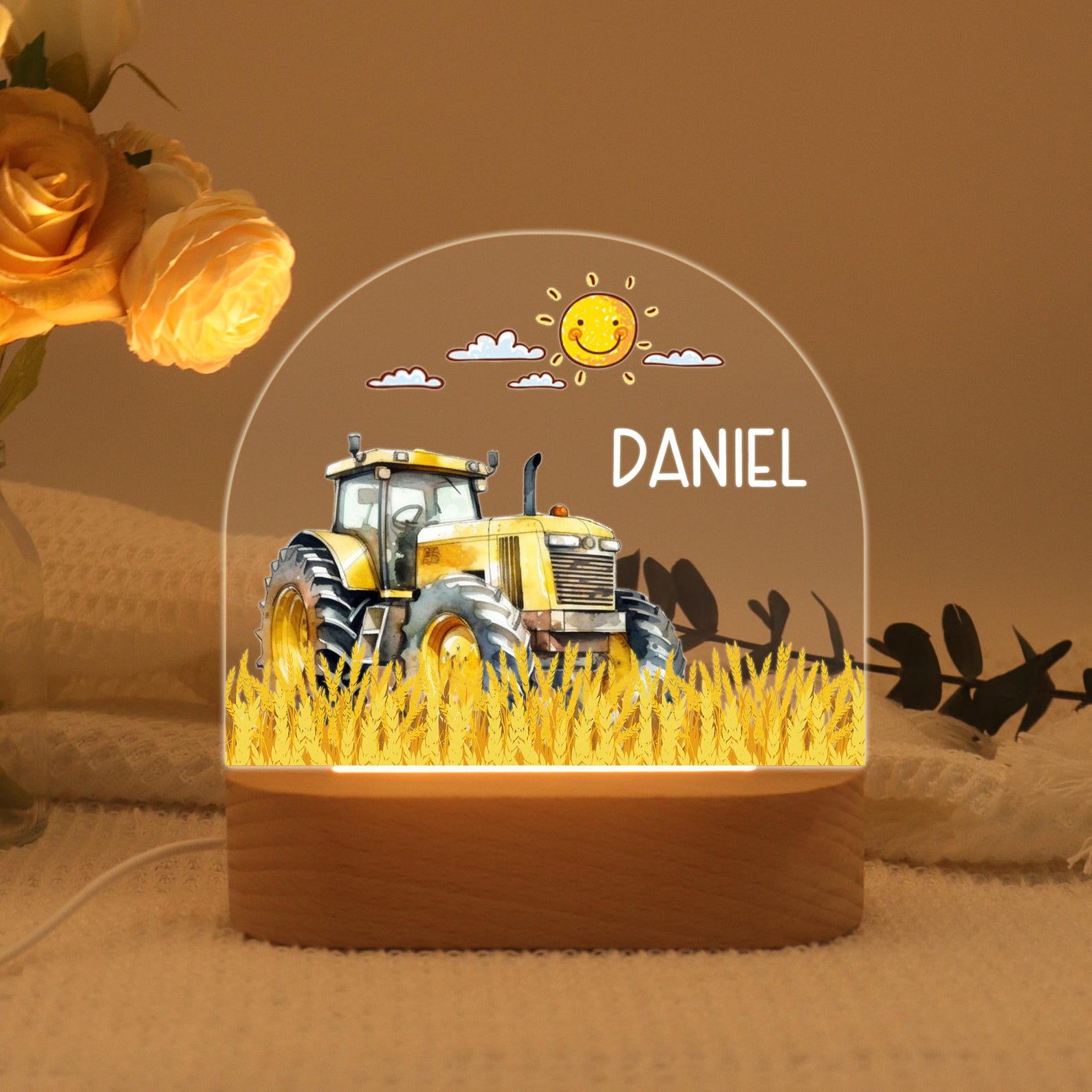 Personalized Tractor Night Light, Custom Name Night Light, Farming Boys ...