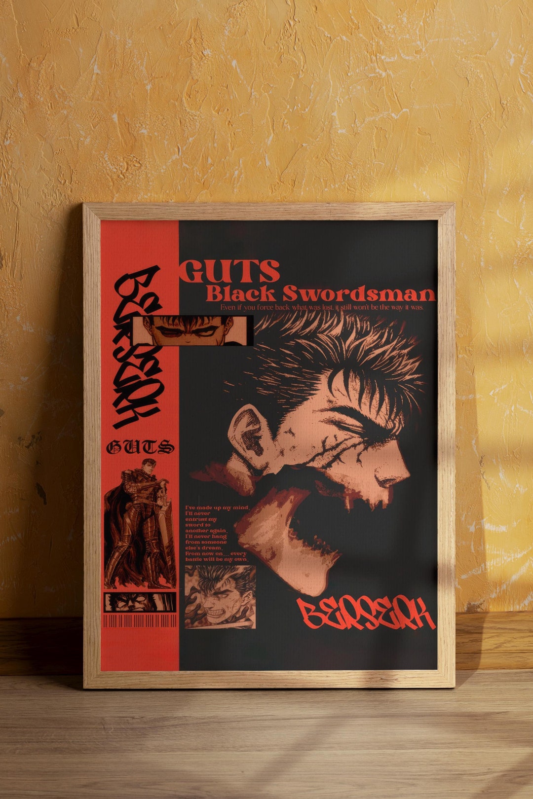 Berserk Guts Poster, Black Swordsman Art Print, Dark Fantasy Manga Wall ...