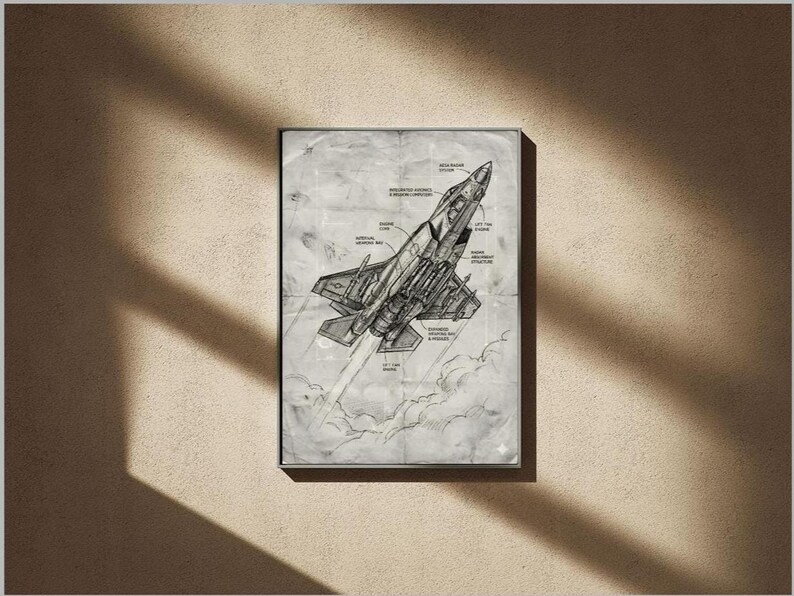 Detailed F-35 Fighter Jet Blueprint Art for Pilots, Aviation Lovers ...