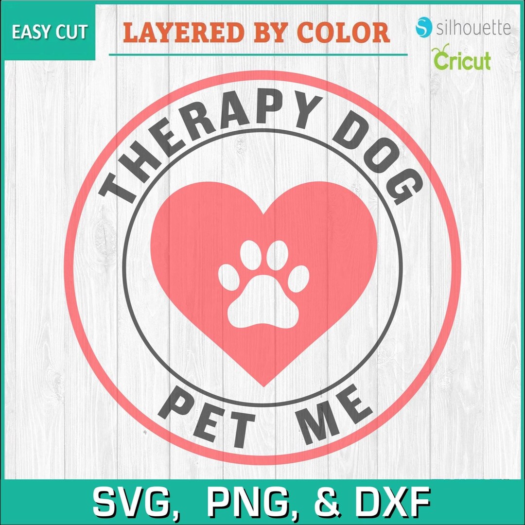 Therapy Dog | Heart Paw Print Symbol | Emotional Support | SVG, PNG ...