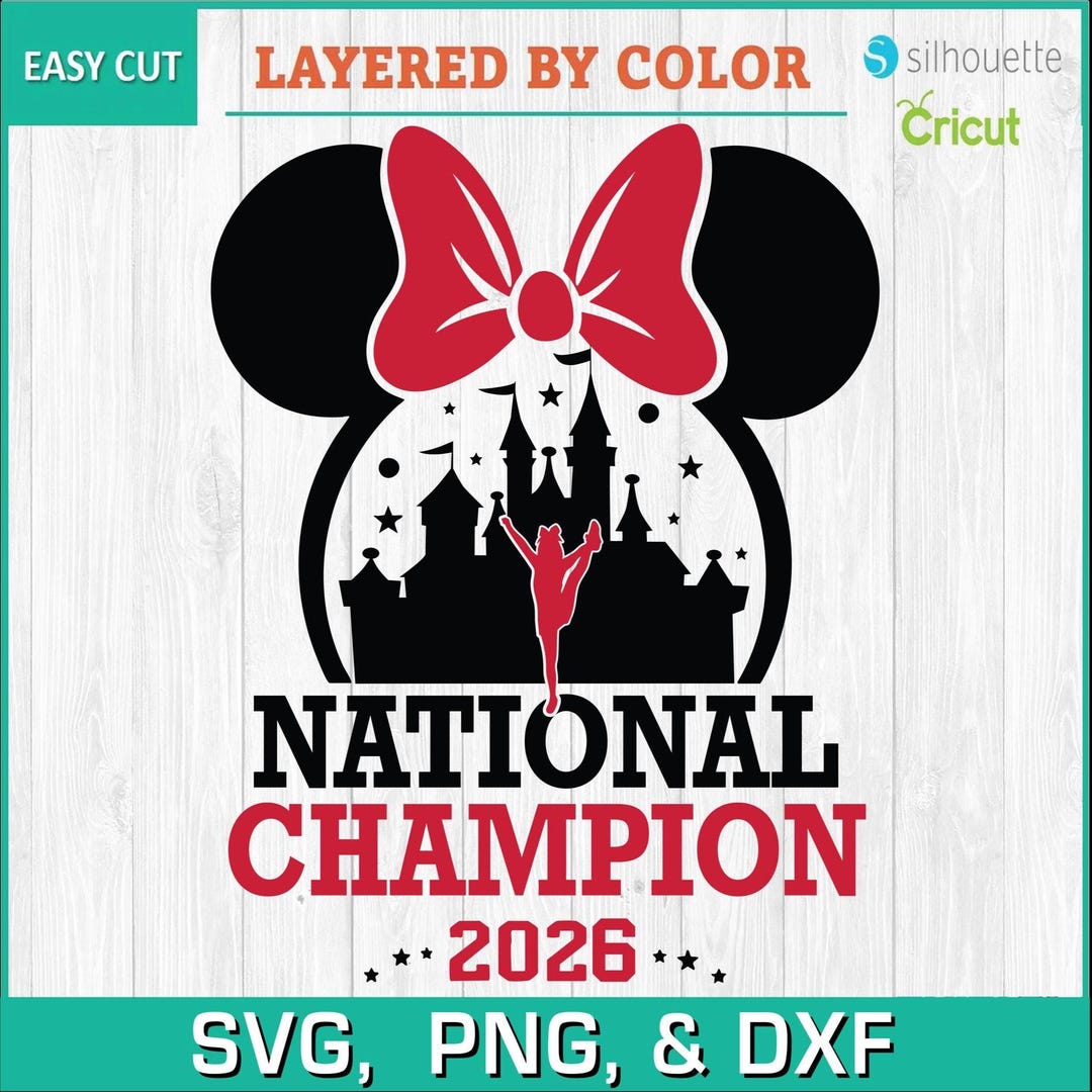 National Champion 2026 Minnie Bow Cheer Cut File – SVG | PNG | DXF ...
