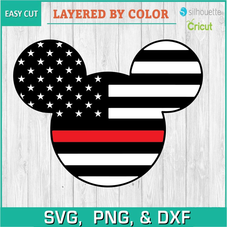 Mickey Thin Red Line Flag, Mickey Fire Red - Silhouettes Digital ...