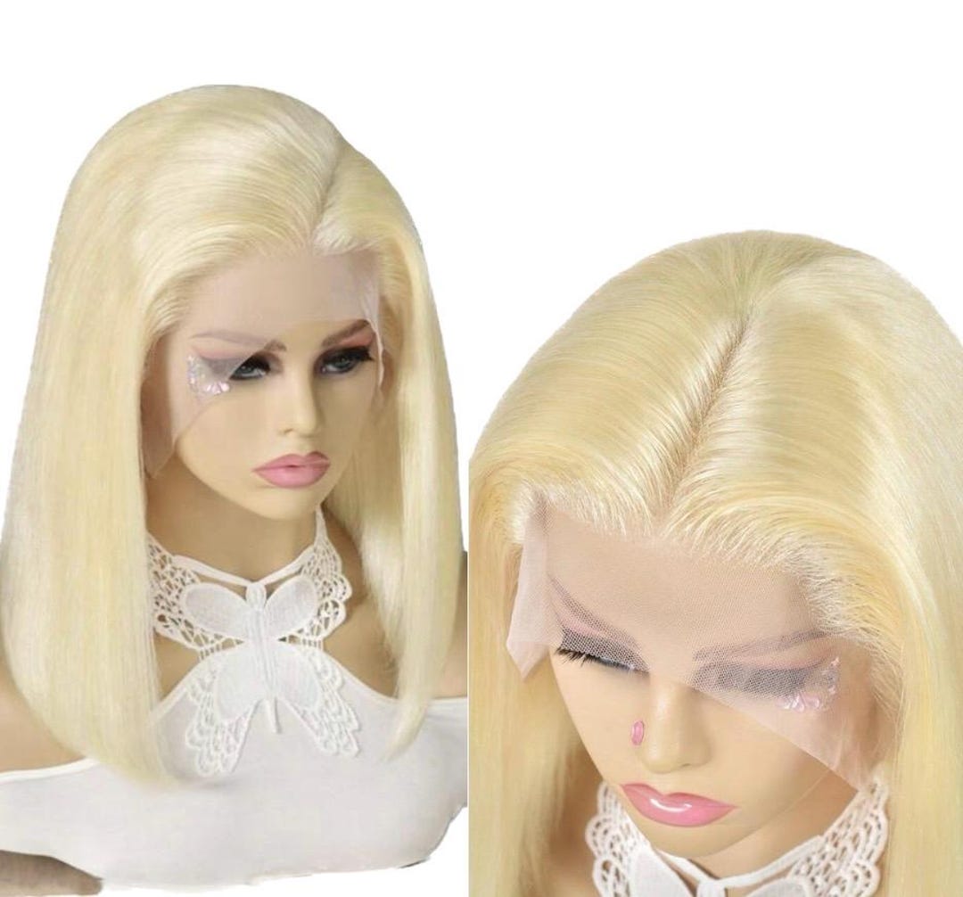 Bob Platinum Blonde Human Hair Wig for Women 13x4 Lace Frontal Straight ...
