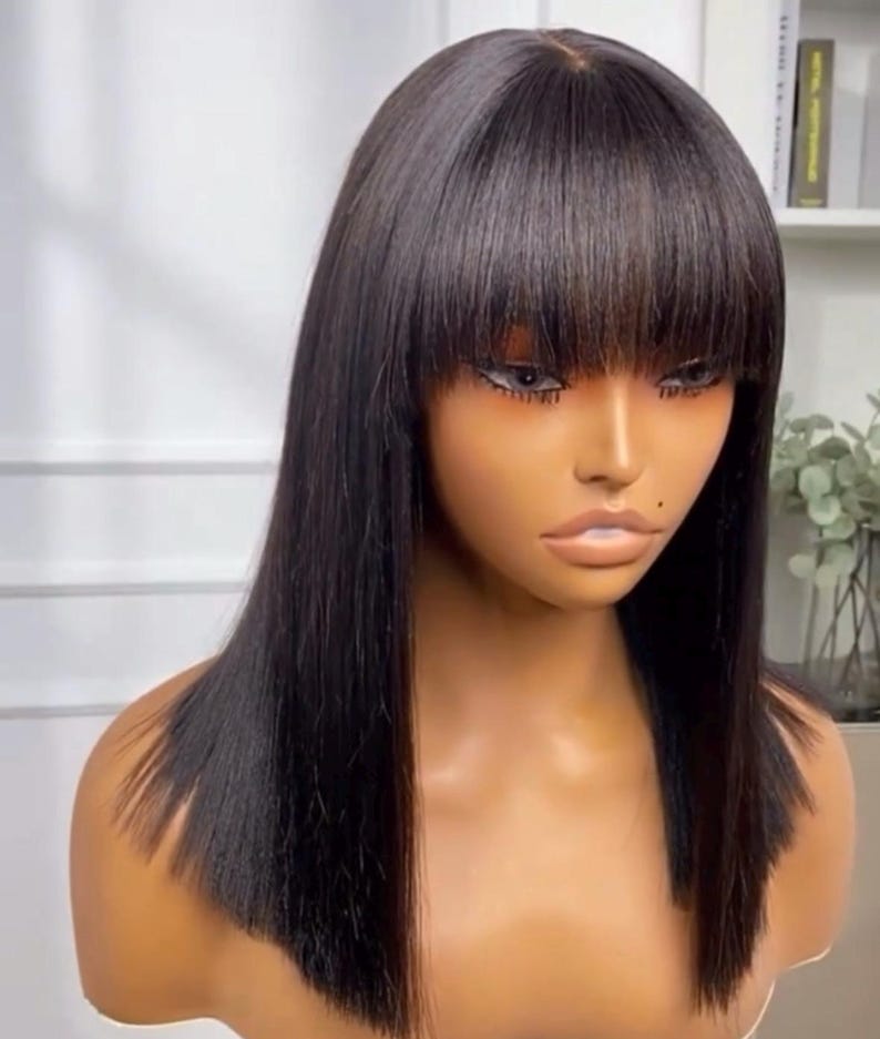 Fringe Bob Wig Human Hair With Bangs 4x4 Closure Wig HD Lace Glueless ...