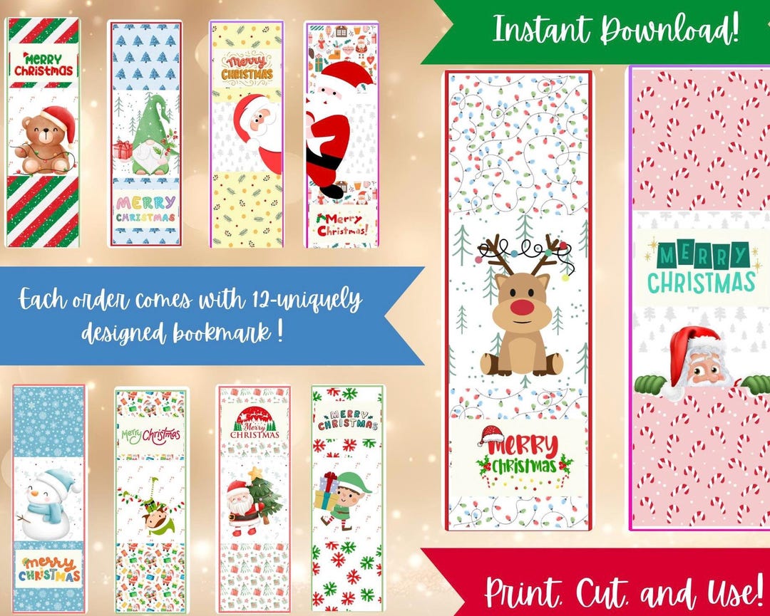 Printable Christmas Bookmarks Holiday Bookmarks Festive Santa Bookmarks ...