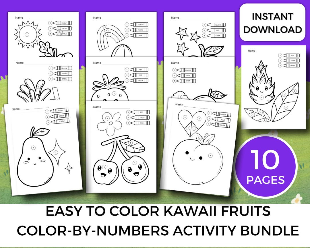 Printable Cute Drawings Kawaii Food Easy Color by Numbers Fruits ...