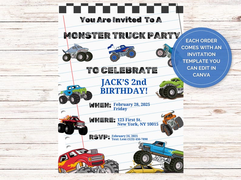 EDITABLE Monster Truck Party Invitation Template, Any Celebration, Boy ...