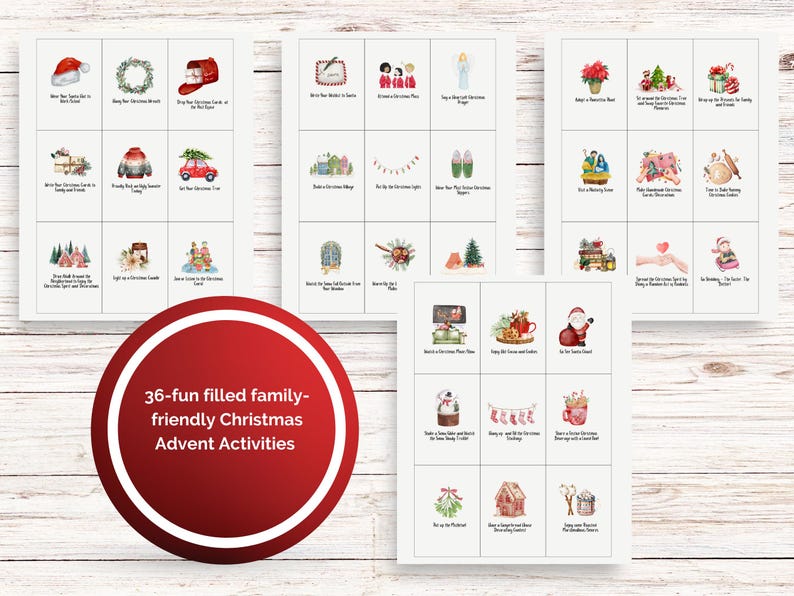 36 Printable Advent Activity Cards for Kids, Family Christmas Bucket ...