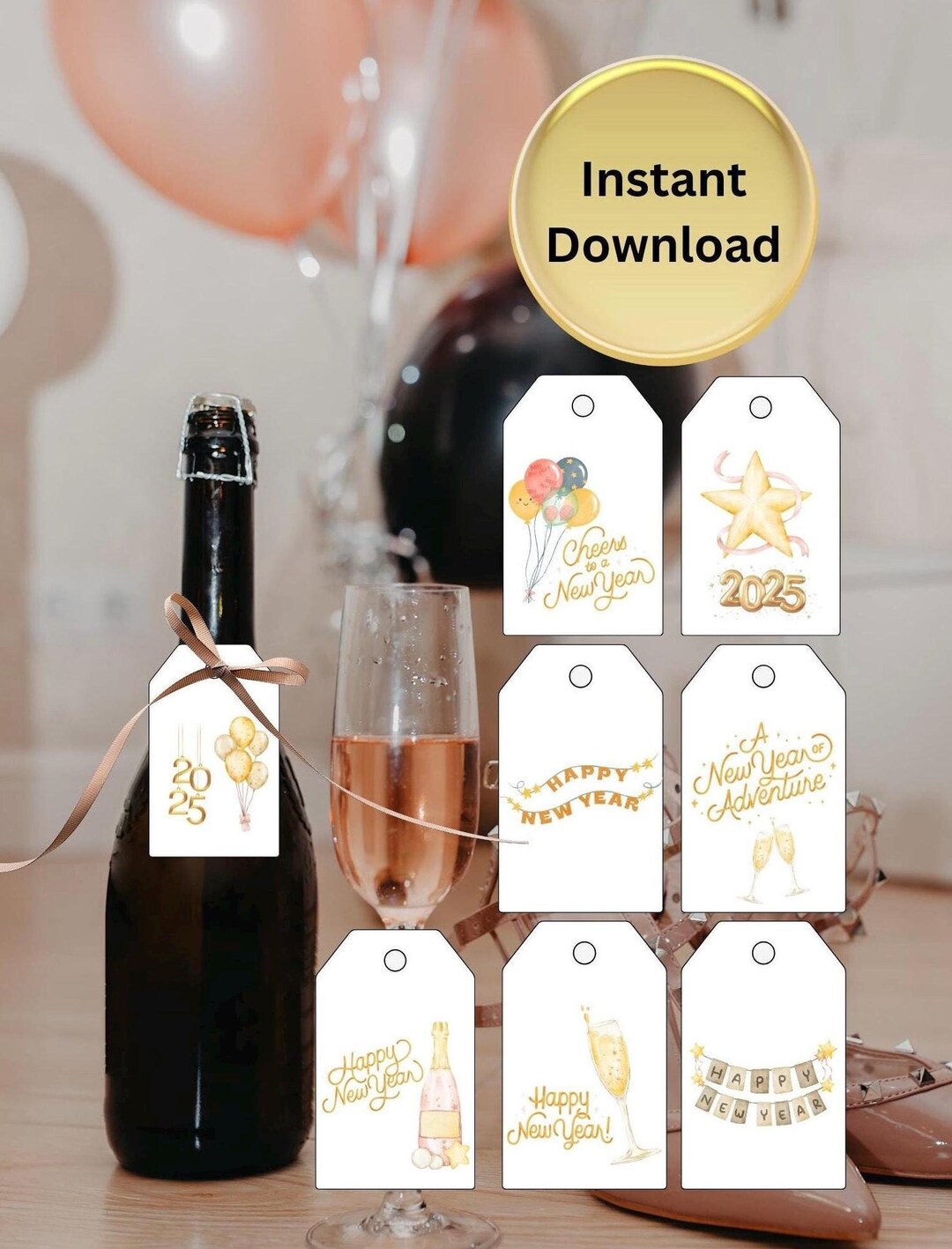 Printable Rose Gold New Years Party Favor Tag NYE Party Gift Tag New ...
