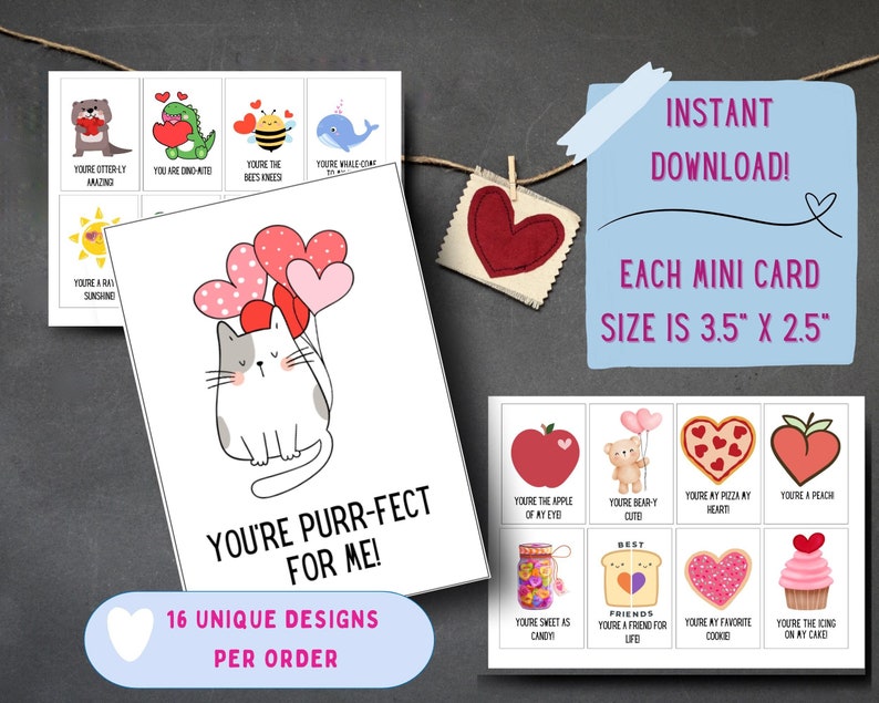 Printable Valentine Cards, Classroom Valentines Day Cards, Kids ...