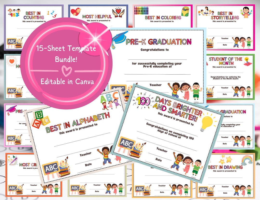 Classroom Awards Bundle, Printable Editable Prek Class Diploma ...