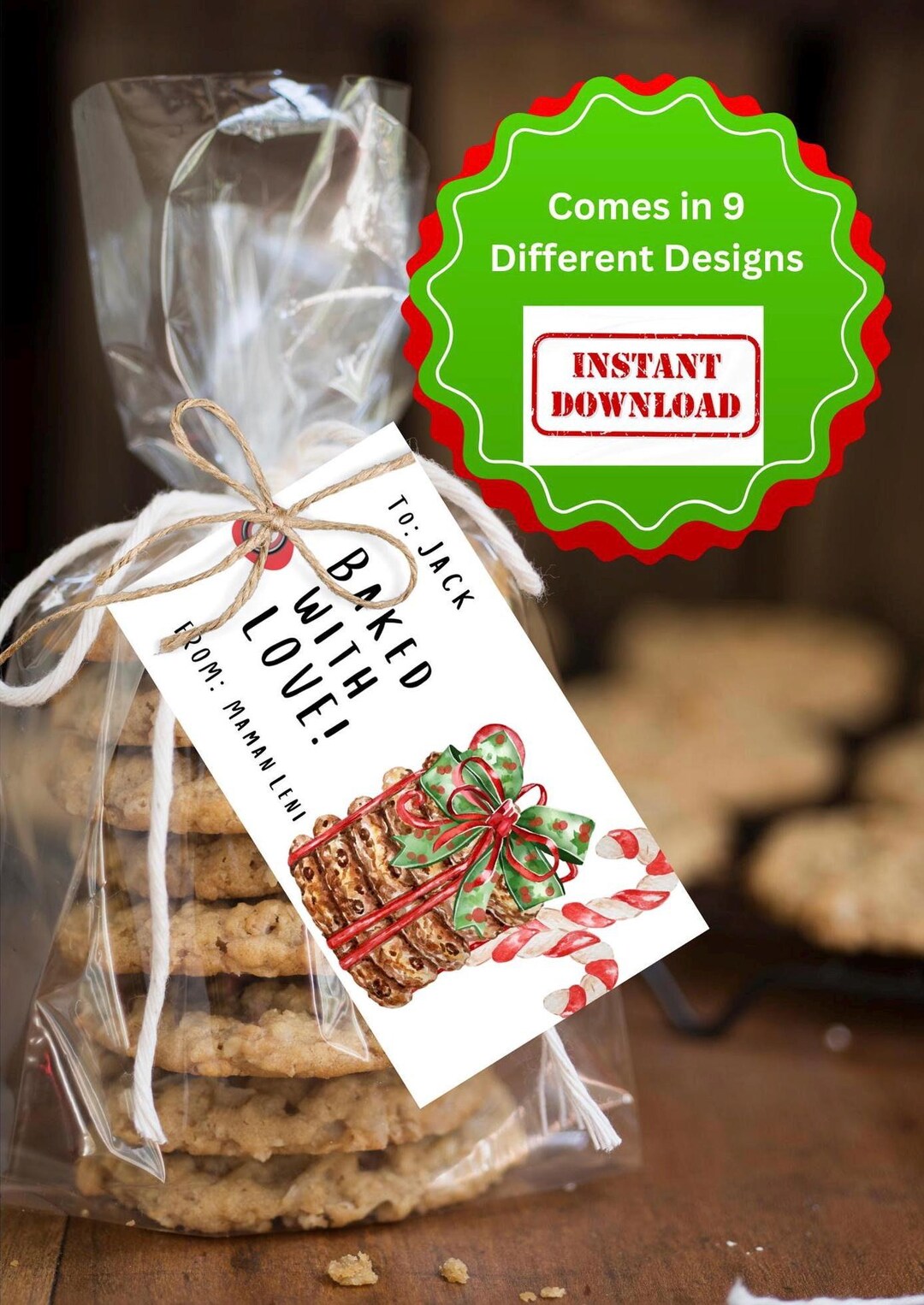 Baked With Love Printable Holiday Gift Tag Baked Goods Gift Tag Cookies ...