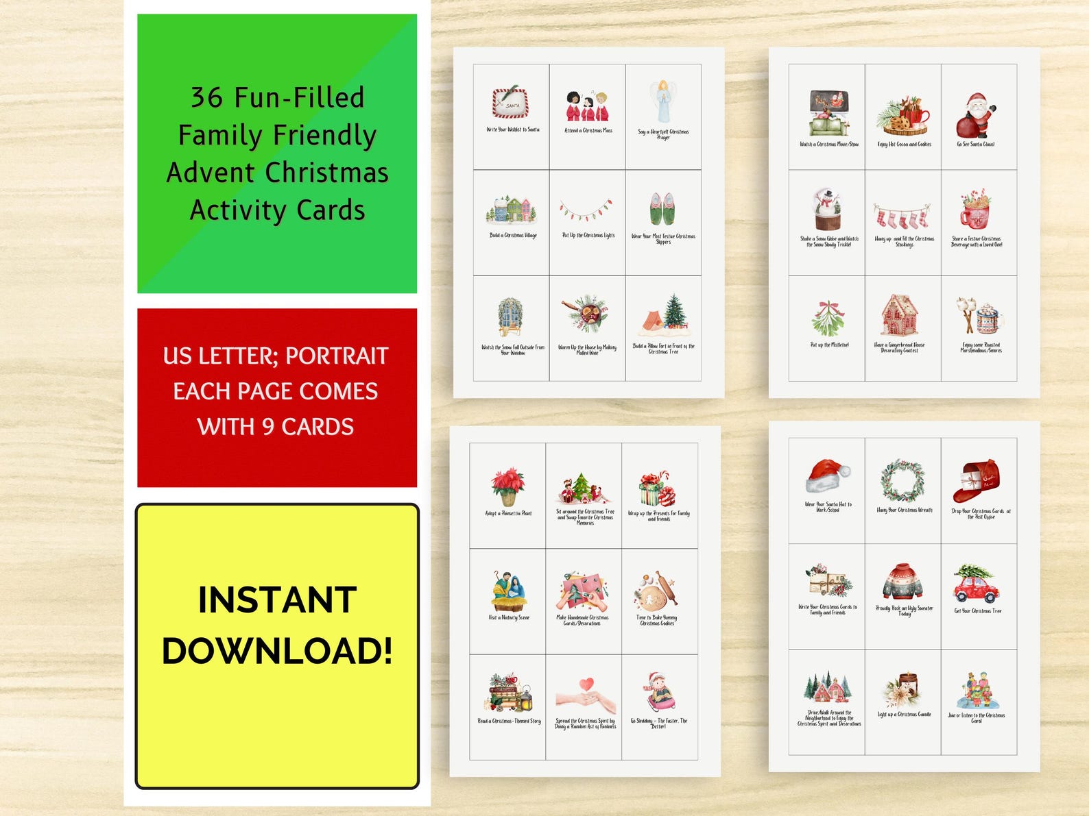 36 Printable Advent Activity Cards for Kids, Family Christmas Bucket ...