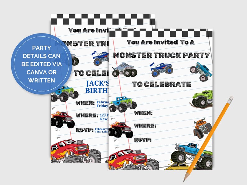 EDITABLE Monster Truck Party Invitation Template, Any Celebration, Boy ...