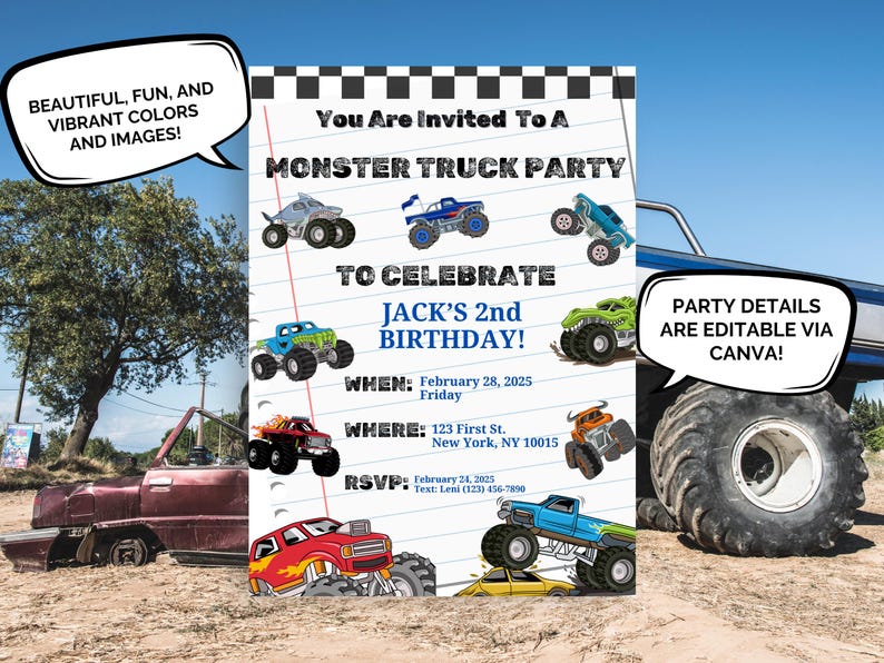 EDITABLE Monster Truck Party Invitation Template, Any Celebration, Boy ...