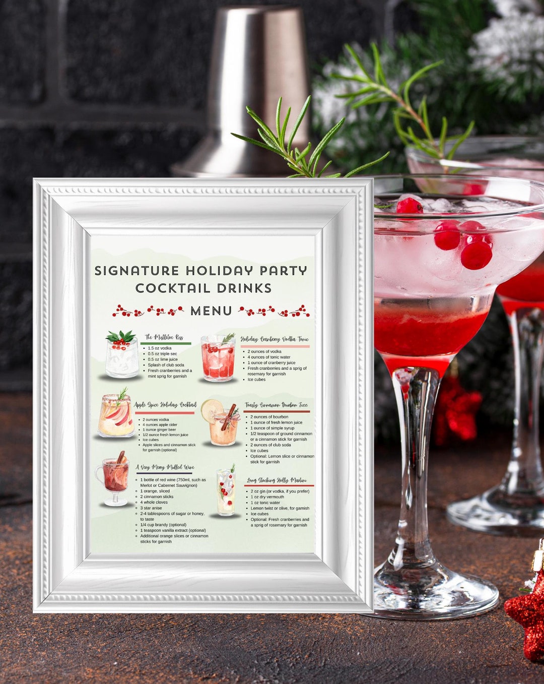Editable Signature Drinks Menu Printable Holiday Party Cocktail Menu ...
